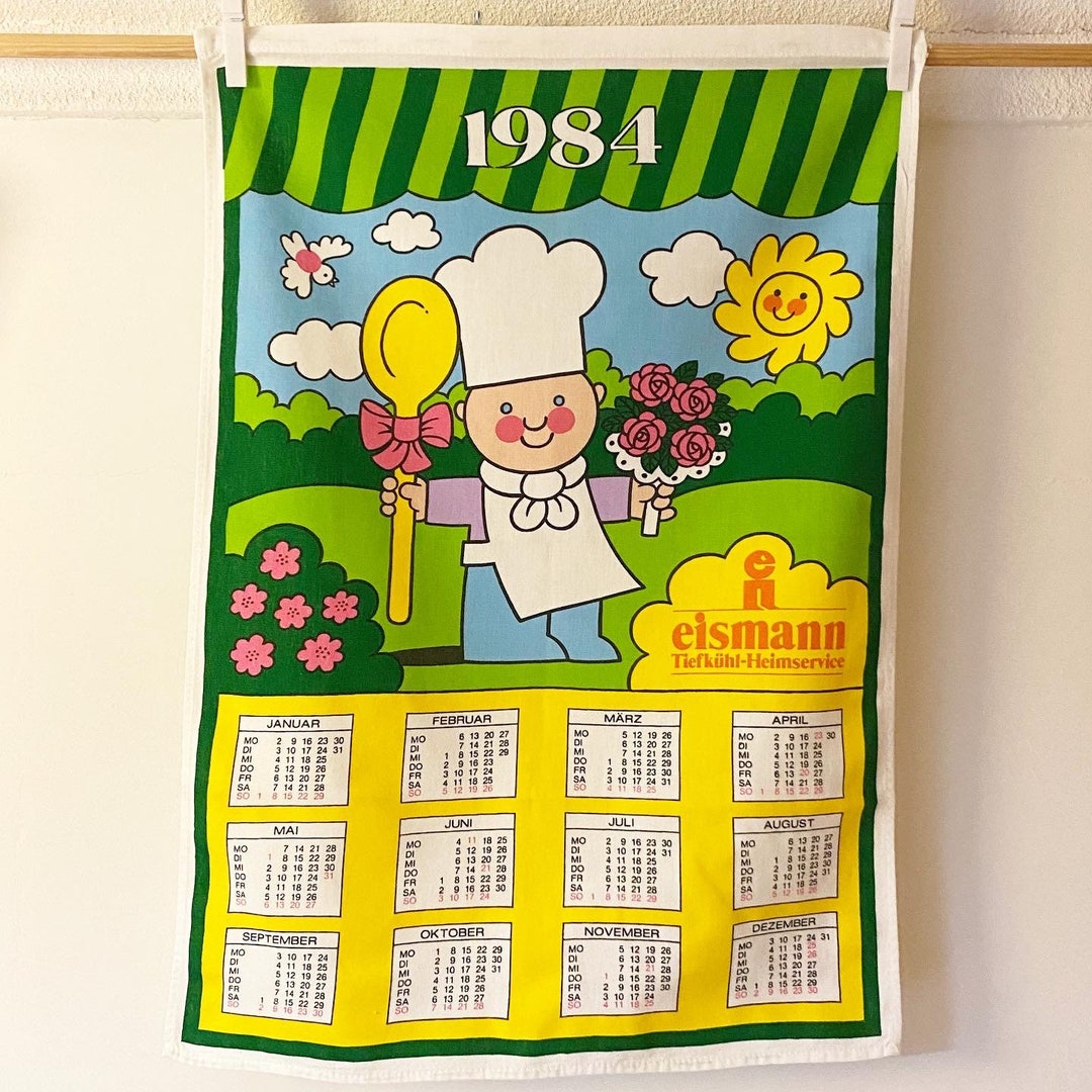 1984 Vintage Kalender Handdoek Muurkunst Verjaardag - Kooktuin - Gratis ...