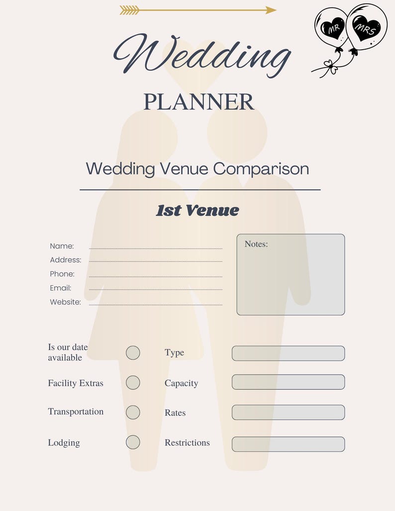 Wedding Venue Comparison Template | Digital Wedding Venue Comparison ...