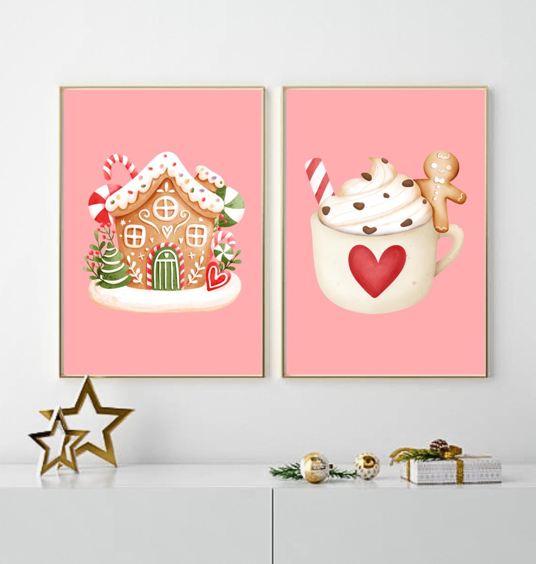 Set of 9 Christmas Digital Prints, Christmas Prints Bundle, Pink & Red ...