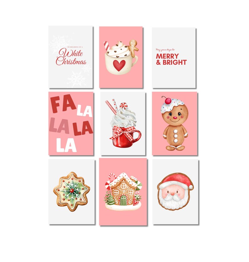Set of 9 Christmas Digital Prints, Christmas Prints Bundle, Pink & Red ...