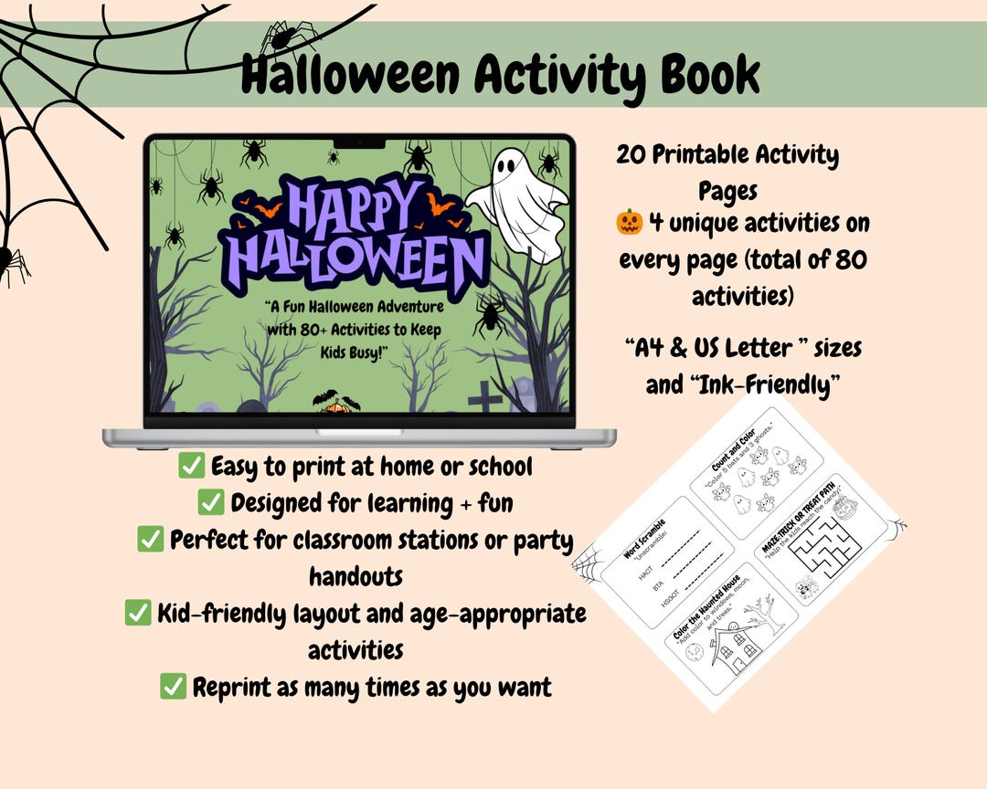 20 Printable Halloween Activity Pages for Kids (PDF) - Etsy