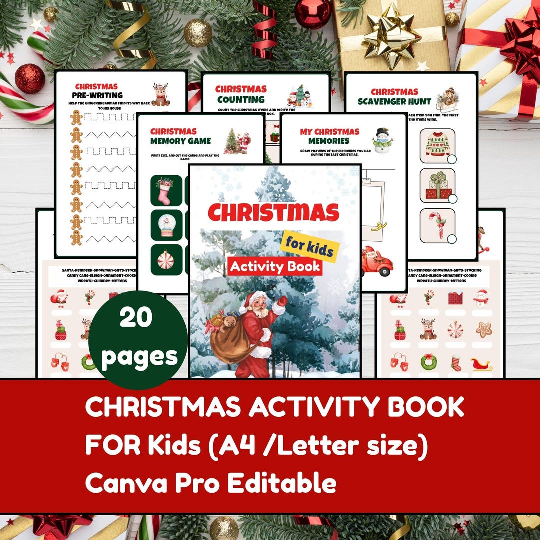 Christmas Activity Book for Kids | Printable Holiday Workbook (PDF) - Etsy