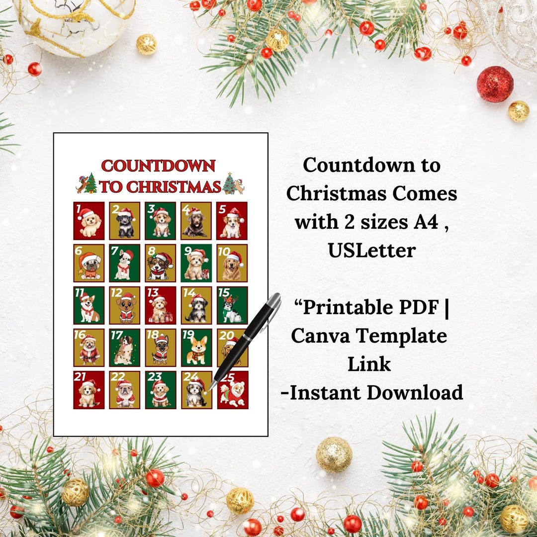Christmas Advent Calendar Printable, Festive Countdown (PDF, Canva) - Etsy