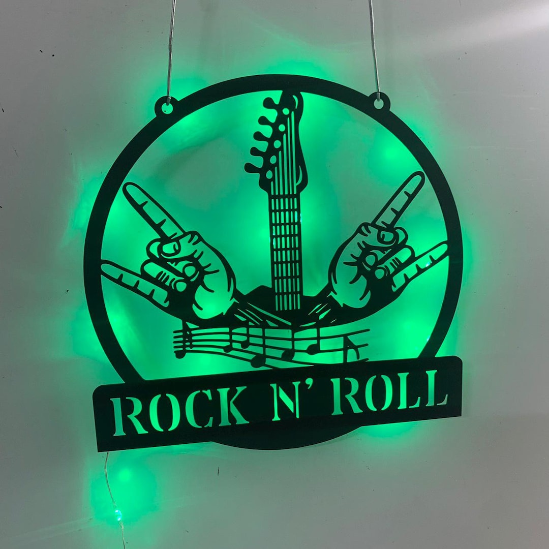 Custom Rock and Roll Music Metal Wall Art With Led Light, Personalized ...