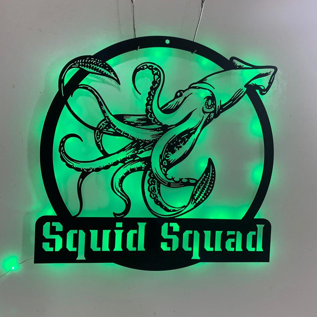 Custom Giant Squid Metal Sign With Name LED Lights, Giant Squid Metal ...