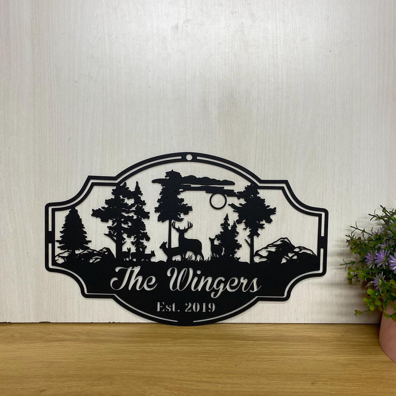 Personalized Forest Deer Metal Sign, Custom Family Name Sign, Deer ...