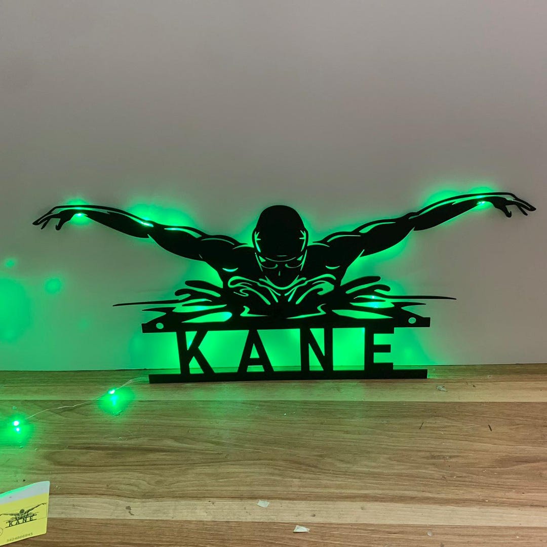 Custom Swimming Metal Sign With Led Lights, Swimming Metal Wall Art ...