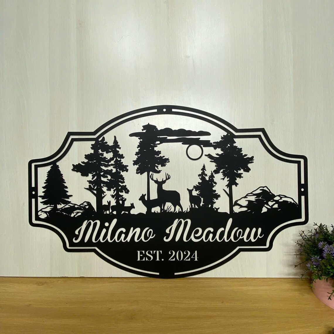 Personalized Forest Deer Metal Sign, Custom Family Name Sign, Deer ...