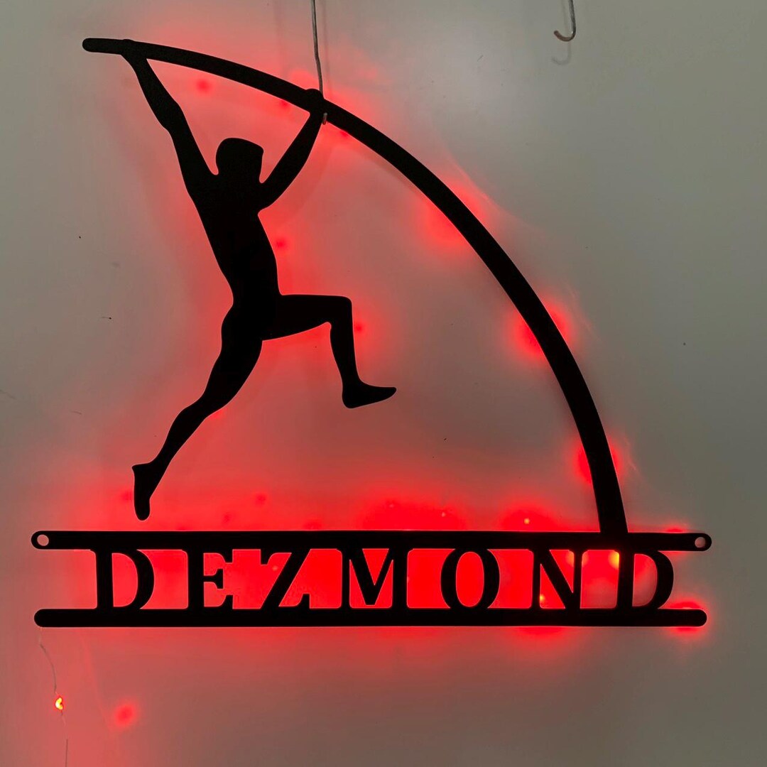 Custom Man Pole Vault Metal Wall Art LED Light, Personalized Pole ...