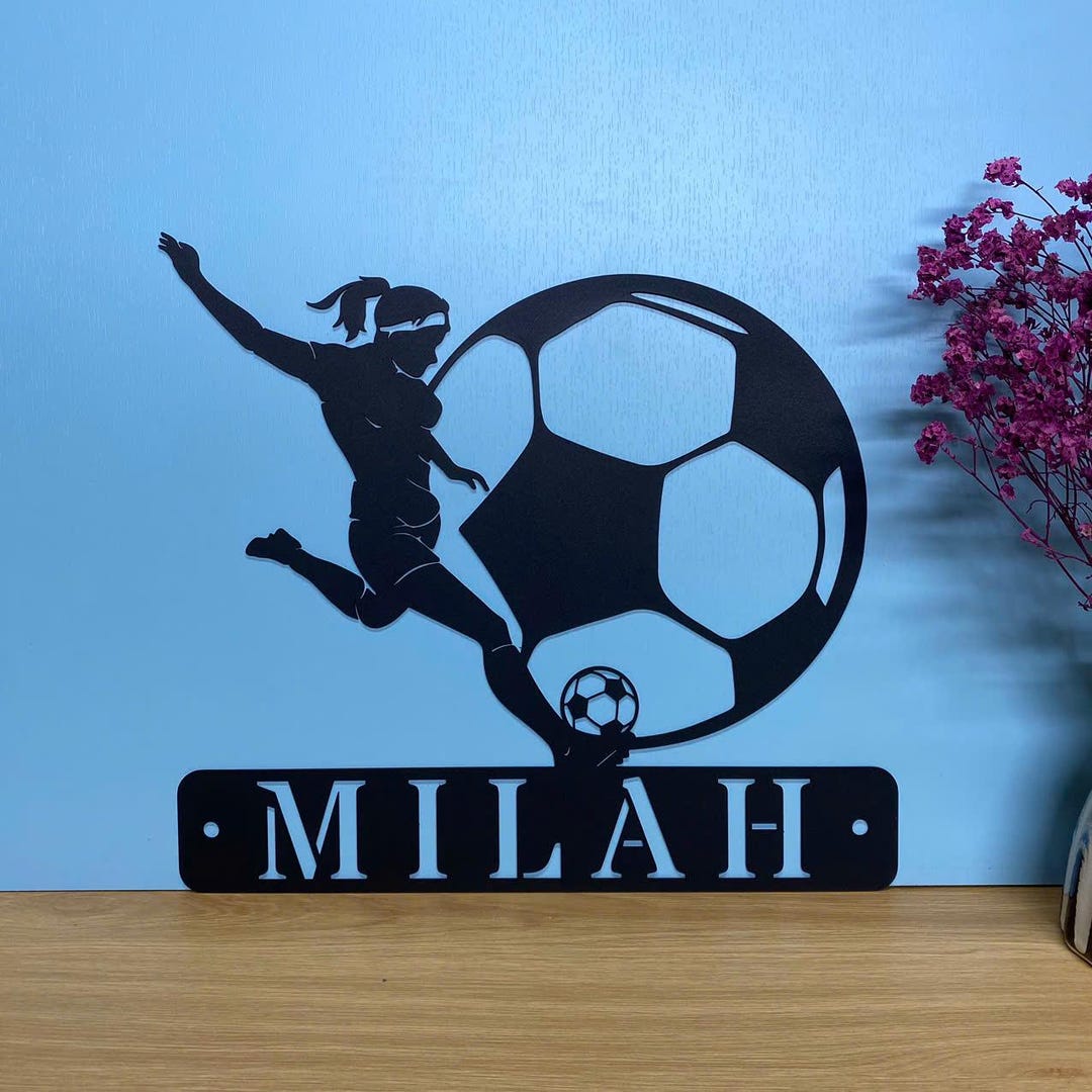 Custom Female Soccer Player Metal Sign With Led Light, Personalized ...