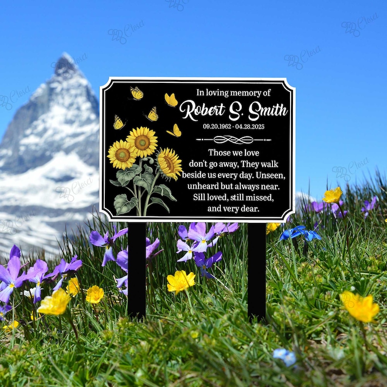 Custom Memorial Garden Sign, Sunflower Grave Marker, in Loving Memory ...