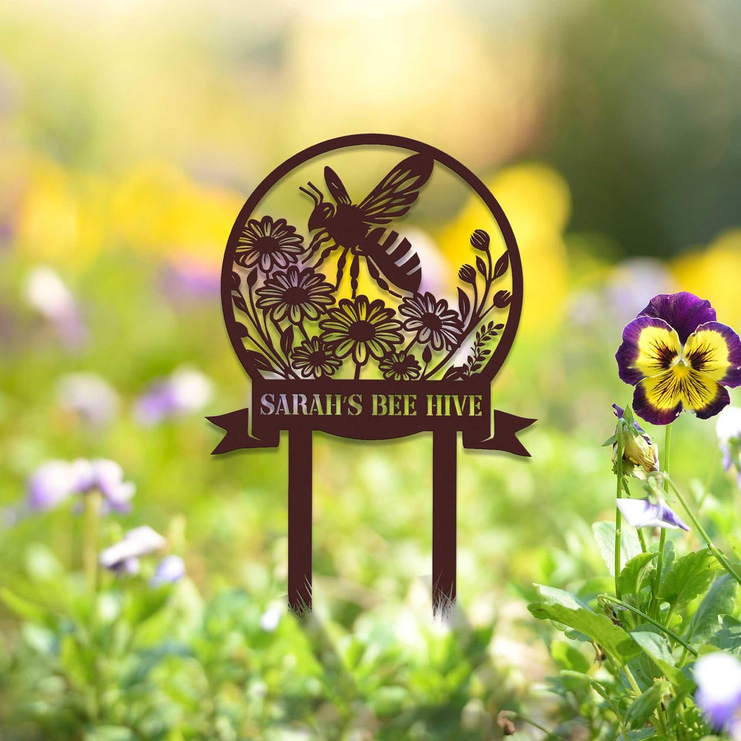 Personalized Bee Garden Sign, Floral Bee Garden Sign, Metal Yard Art ...