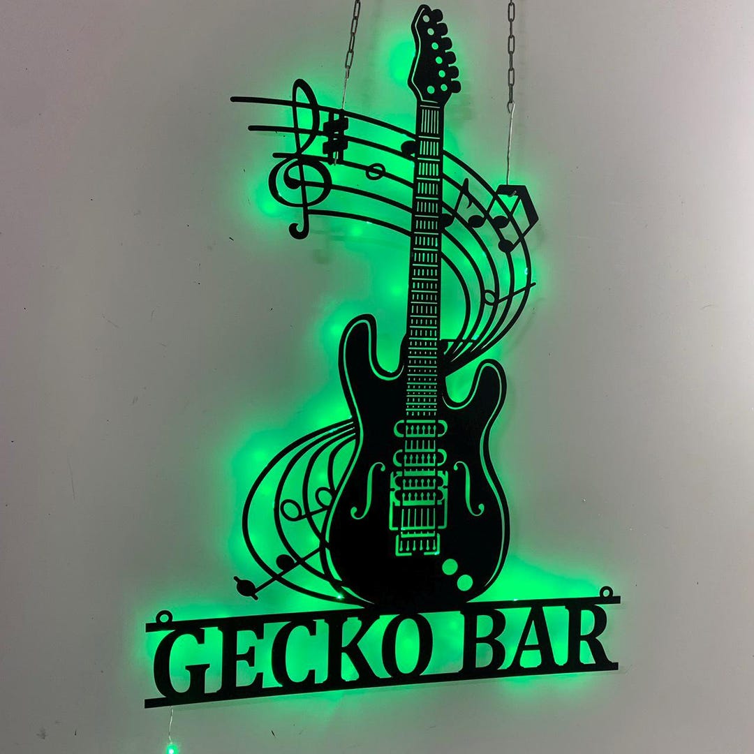 Custom Guitarist Name Sign With Led Lights, Guitar Metal Wall Art ...