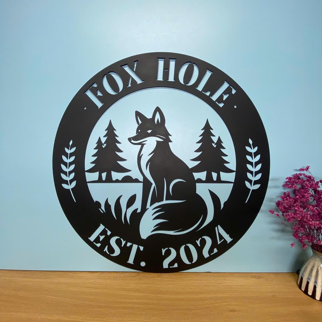 Custom Fox Monogram Metal Sign, Personalized Fox Metal Wall Art, Fox ...