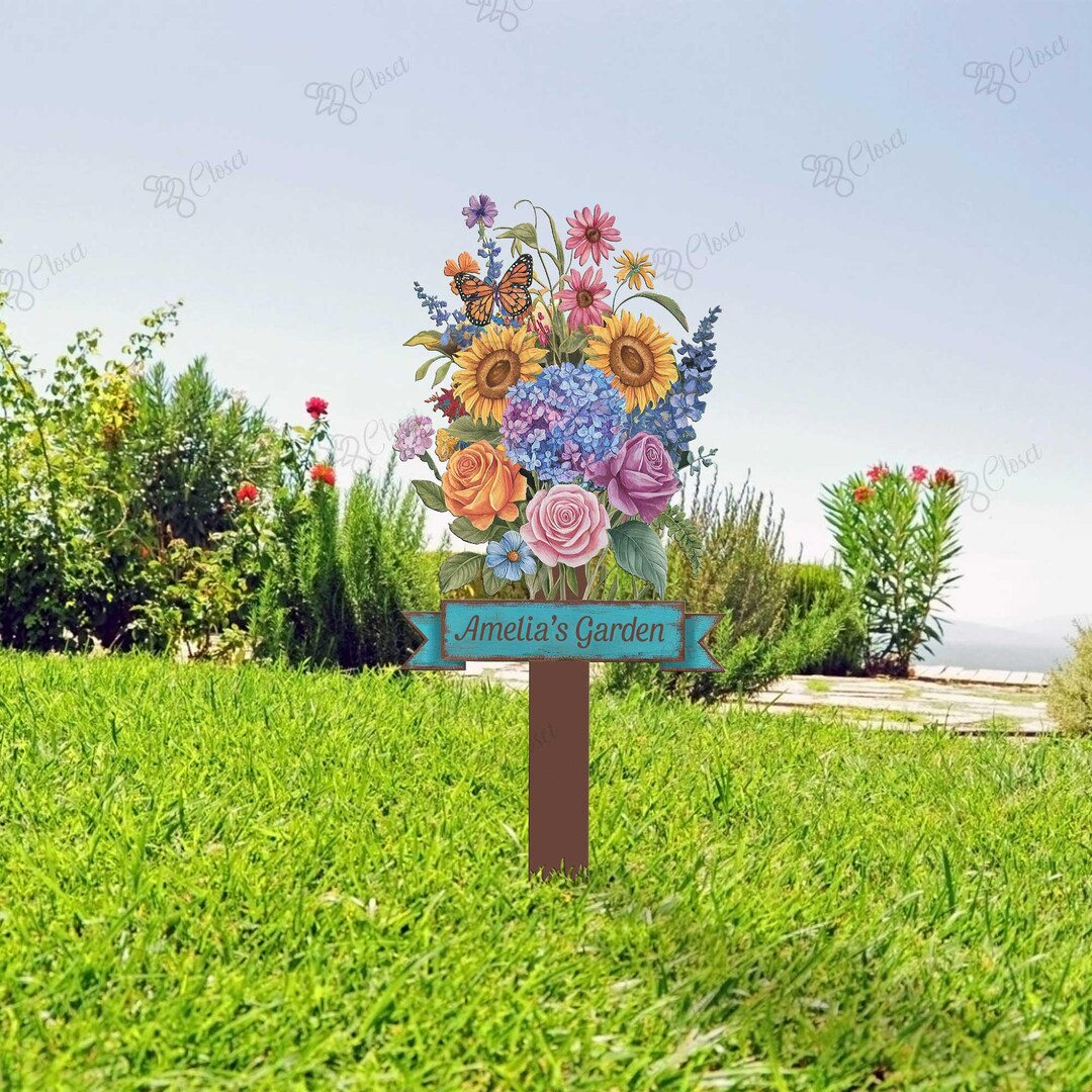 Custom Garden Flower Stake, Garden Flower Metal Sign, Garden Decor ...