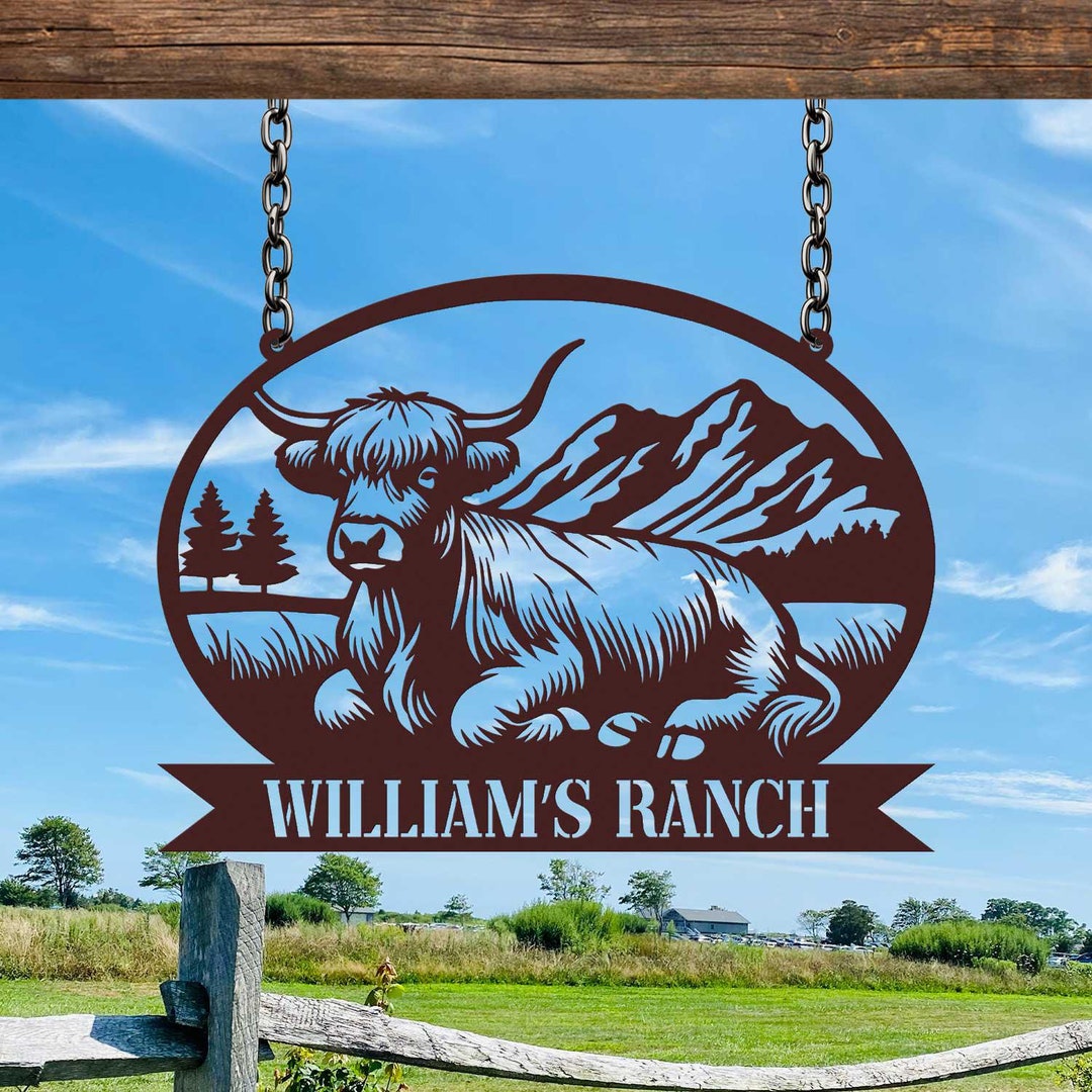 Custom Highland Cow Metal Sign, Highland Cow Wall Art, Personalized ...