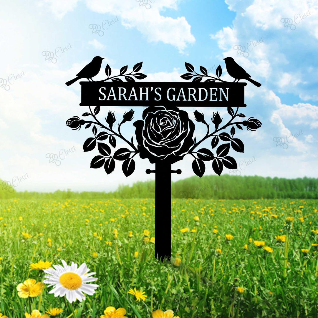 Custom Garden Sign With Birds and Roses,rose Garden Sign,rose and Bird ...