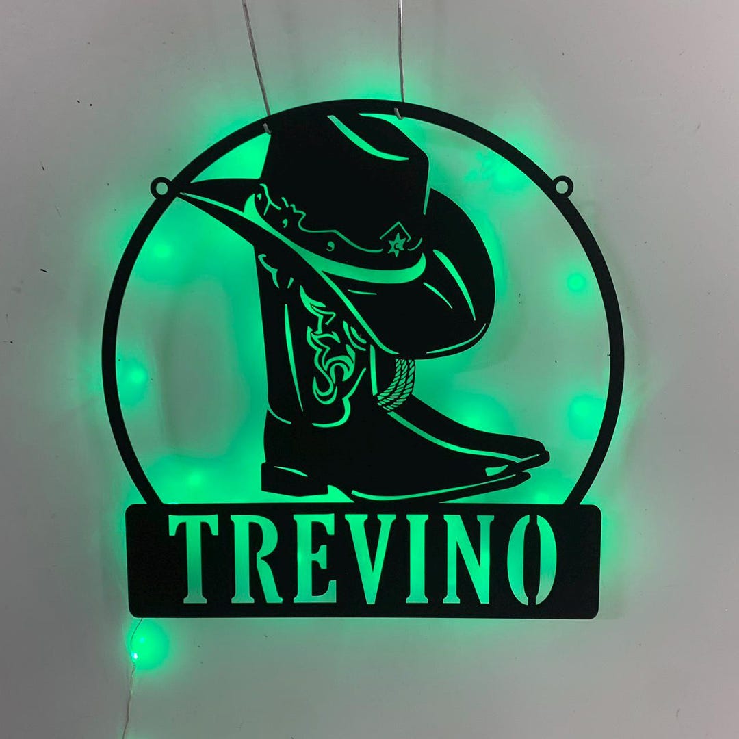 Custom Boots and Hat Cowboy Metal Sign With LED Light, Personalized ...