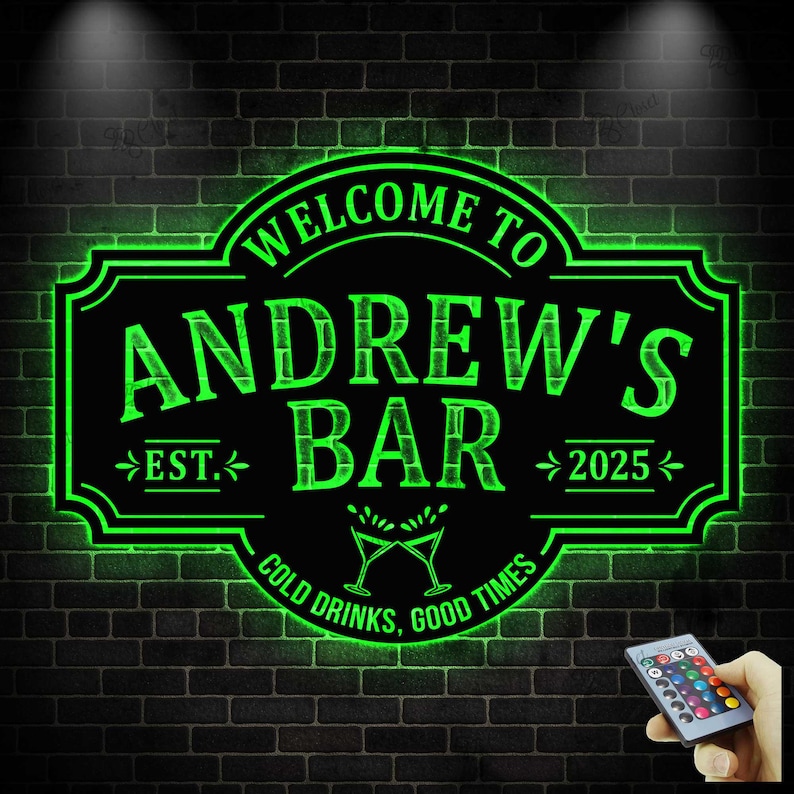 Personalized Bar LED Metal Art Sign, Multi Colors Custom Bar Sign ...