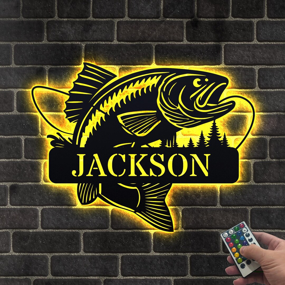 Personalized Fishing Metal Sign With LED Light, Custom Fishing Sign ...