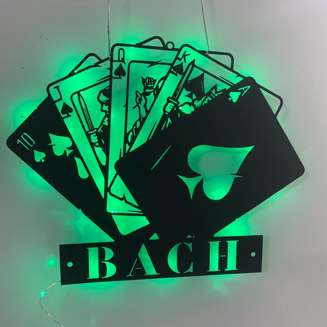 Custom Pocker Cards Metal Wall Art LED Light, Personalized Casino Club ...