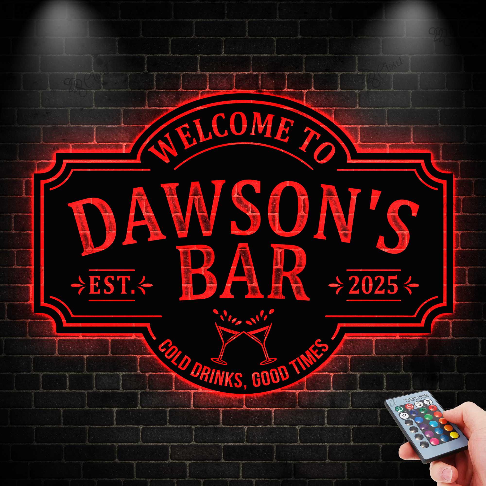 Personalized Bar LED Metal Art Sign, Multi Colors Custom Bar Sign ...