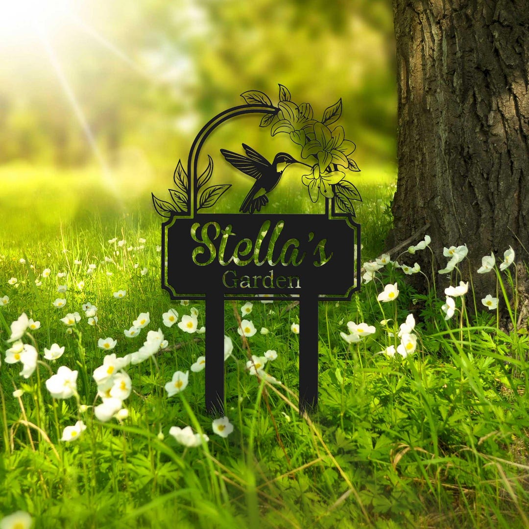 Personalized Hummingbird Metal Garden Sign, Hummingbird Garden Decor ...