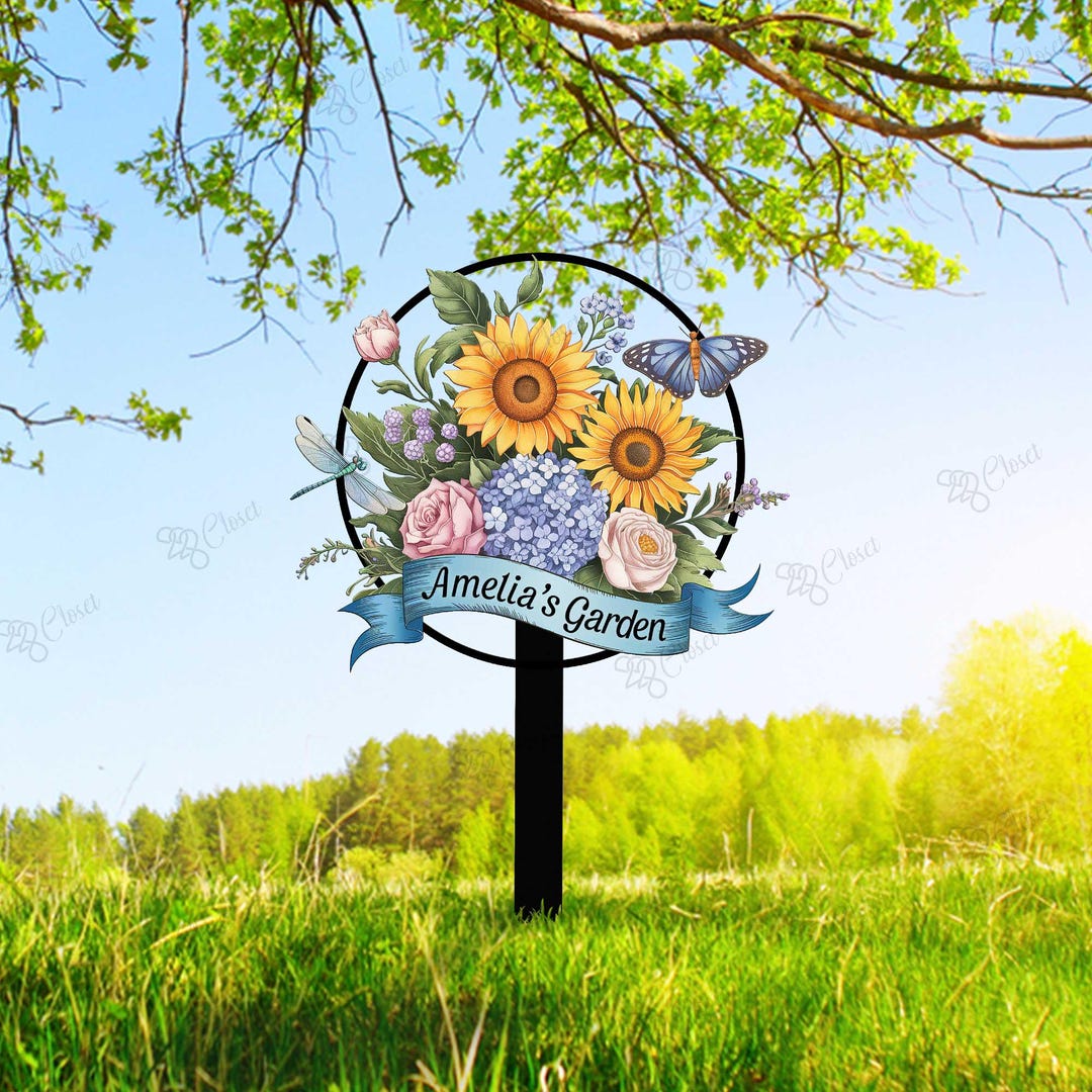 Custom Colorful Garden Flower Stake, Garden Flower Metal Sign, Garden ...
