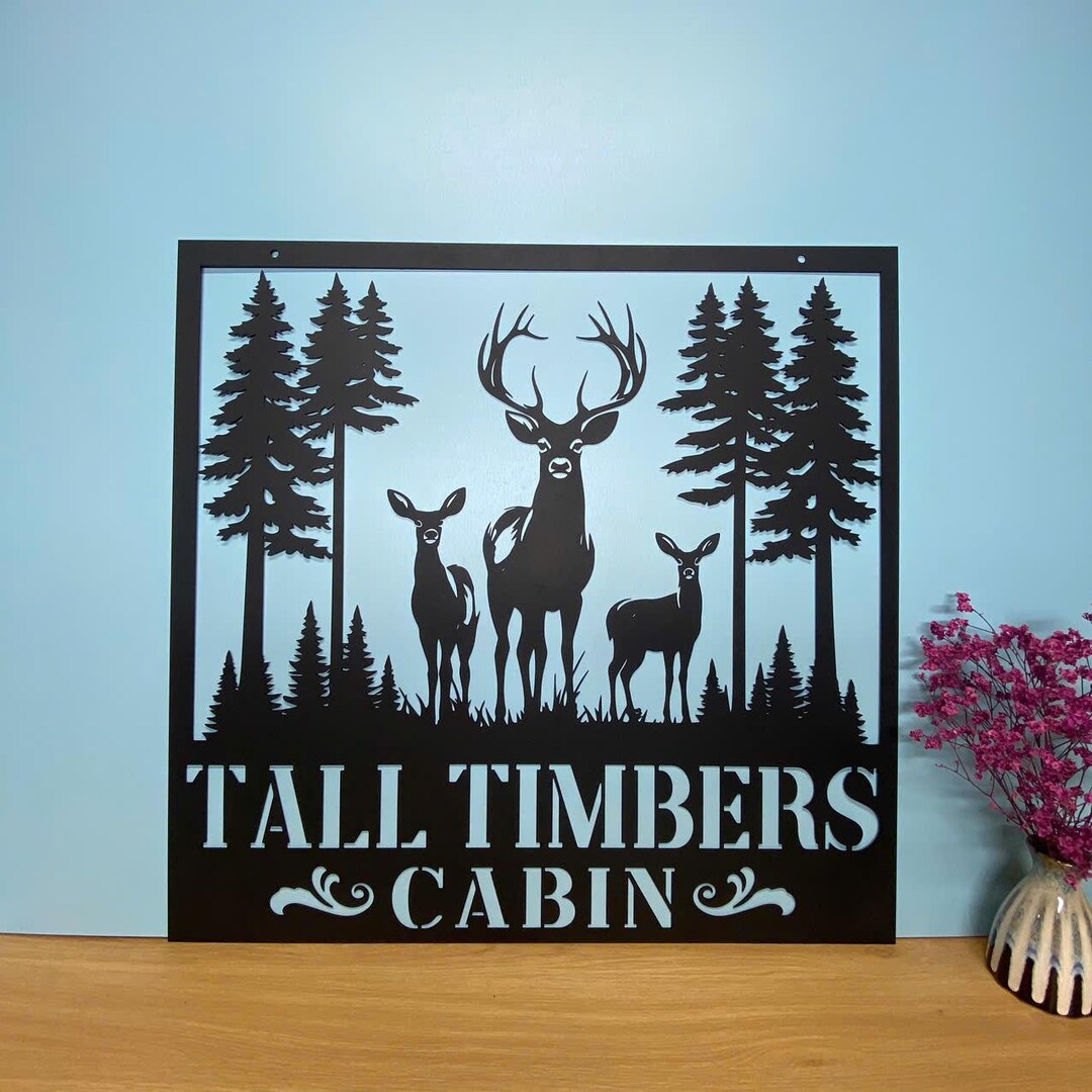 Custom Deer Forest Metal Cabin Sign, Personalized Wild Deer Metal Wall ...