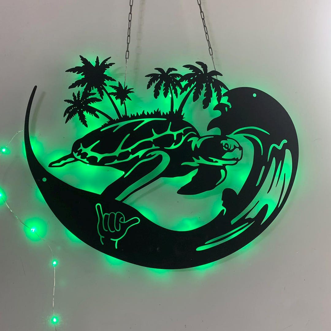 Personalized Tropical Sea Turtle Palm Tree Metal Wall Art, Custom ...