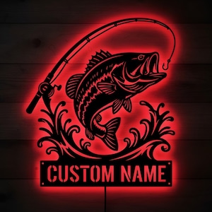 Personalized Fish Name Metal Monogram Sign, Outdoor Bass Fishing Sign ...