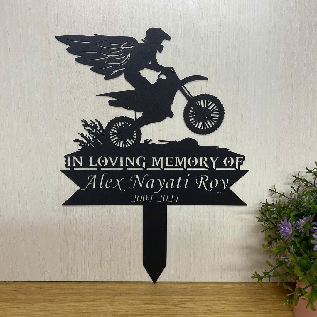 Custom Motorcycle Memorial Metal Stake, Dirtbike Motocross Biker Metal ...