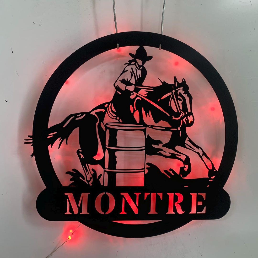 Custom Barrel Racing Metal Sign With Led Light, Galloping Horse Metal ...