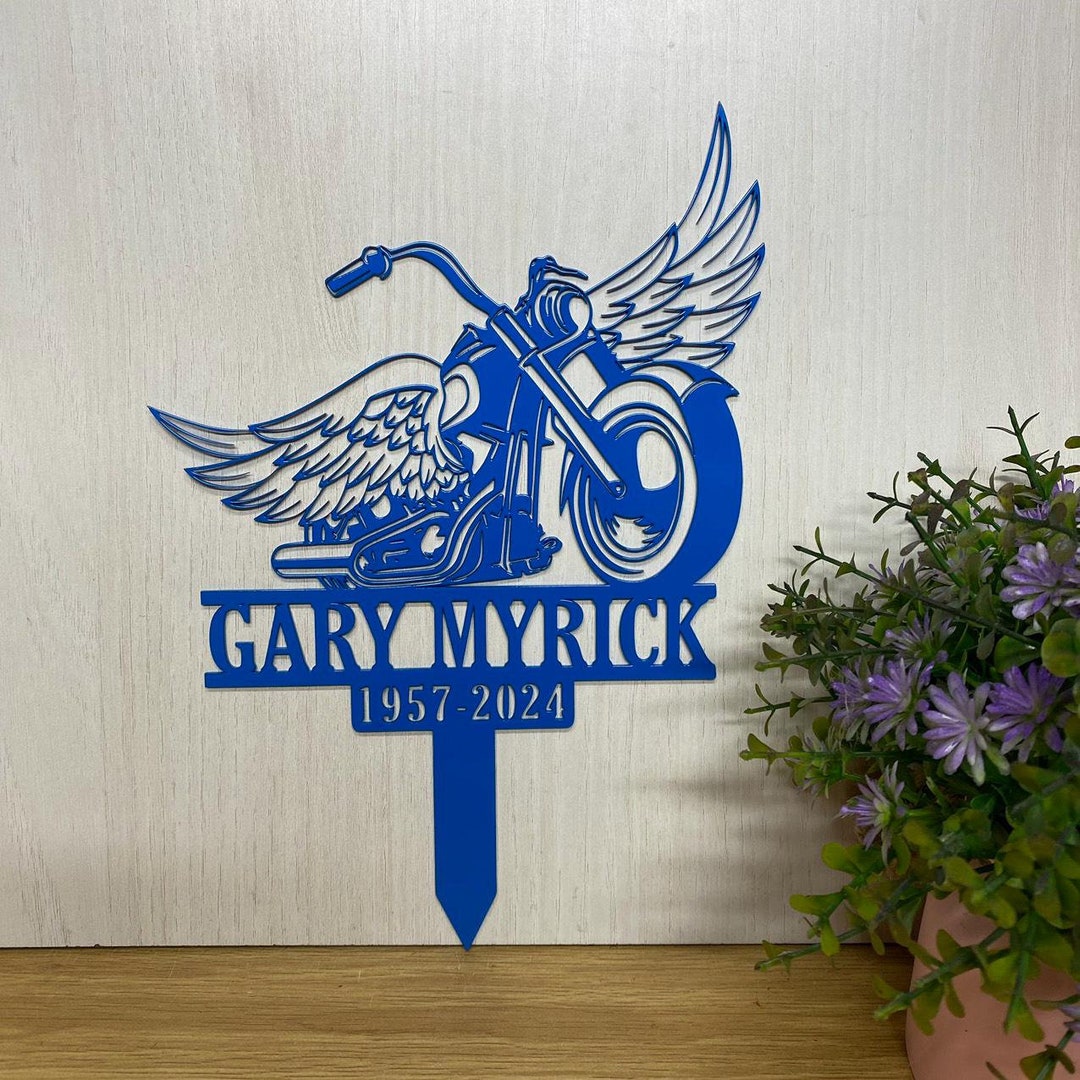 Personalized Motorcycle Biker Memorial Metal Stake, Motorcycle Grave ...