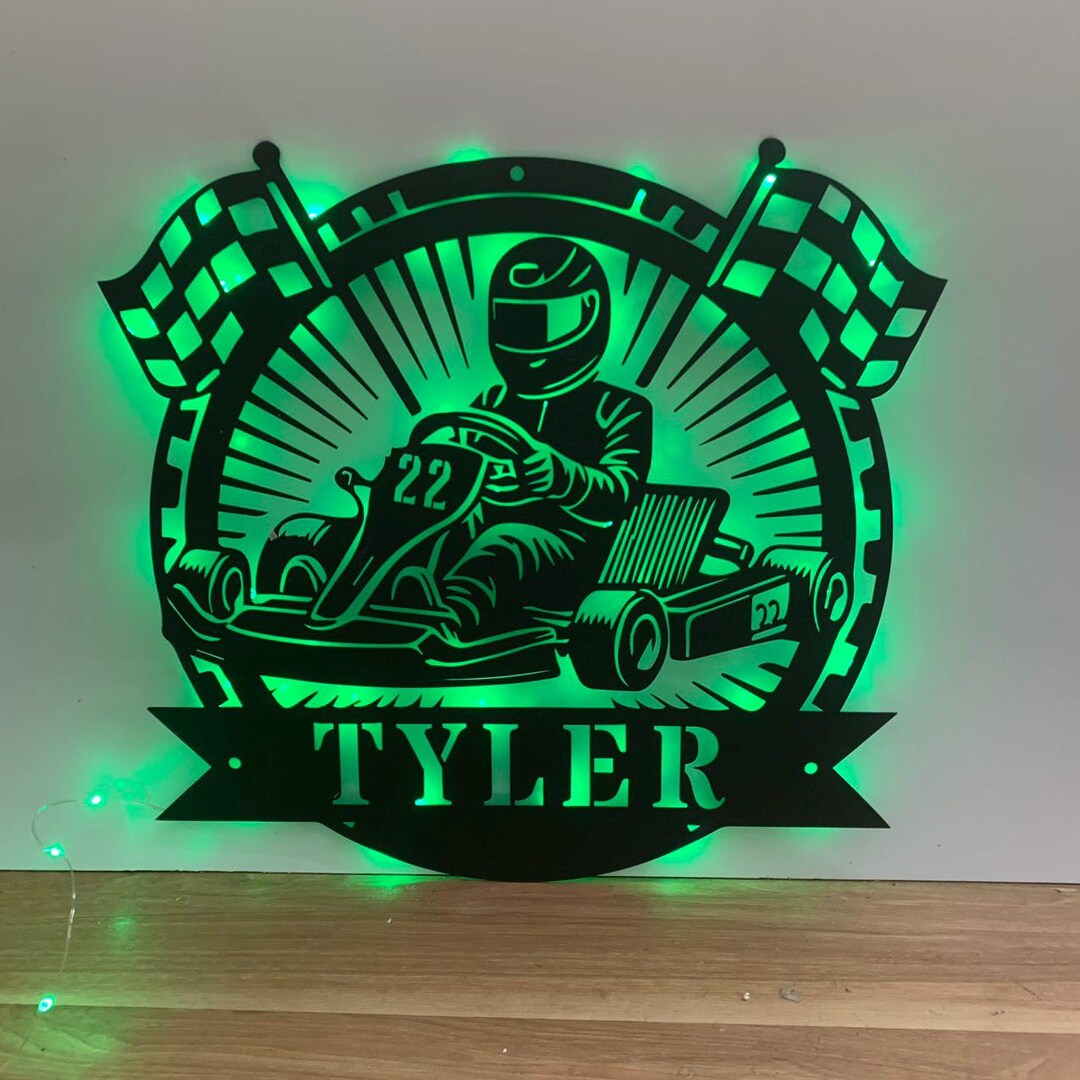 Personalized Racing Car Metal Wall Art With Led Light, Racing Car Metal ...