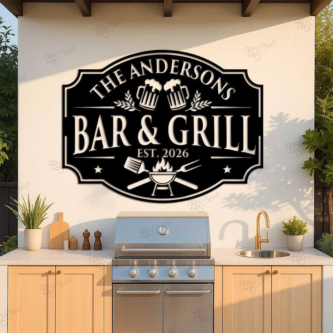 Personalized Family Bar and Grill Sign, Bar and Grill Metal Wall Art ...