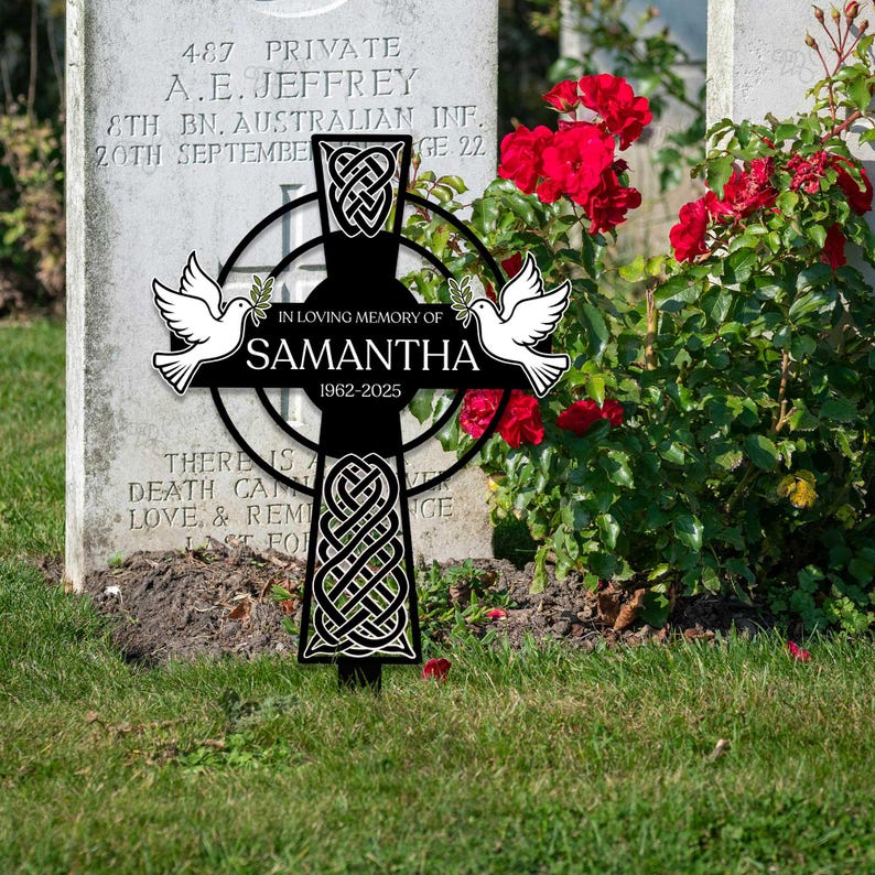 Memorial Cross Grave Marker,grave Marker With Doves, Custom Grave ...