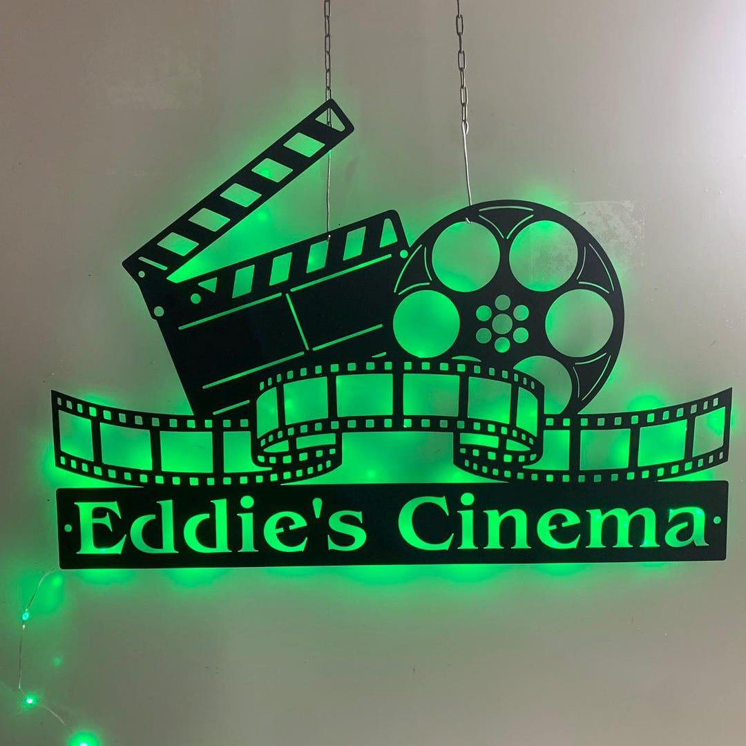 Custom Home Cinema Metal Sign With LED Lights, Home Theatre Room Metal ...