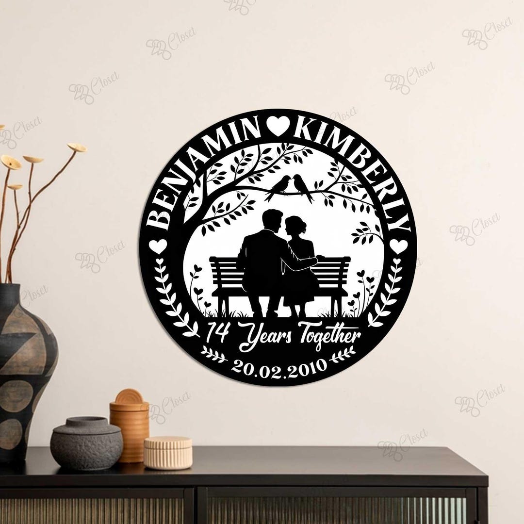 Personalized Couple Metal Sign,love Bench Wall Art,metal Couple Name ...