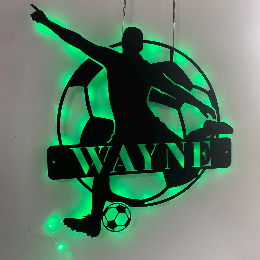 Custom Man Soccer Metal Wall Art With Led Light, Soccer Player Metal ...