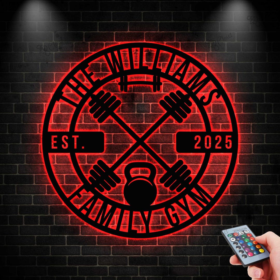 Custom Gym Metal Sign With Lights,powerlifting Sport Metal Wall Art ...