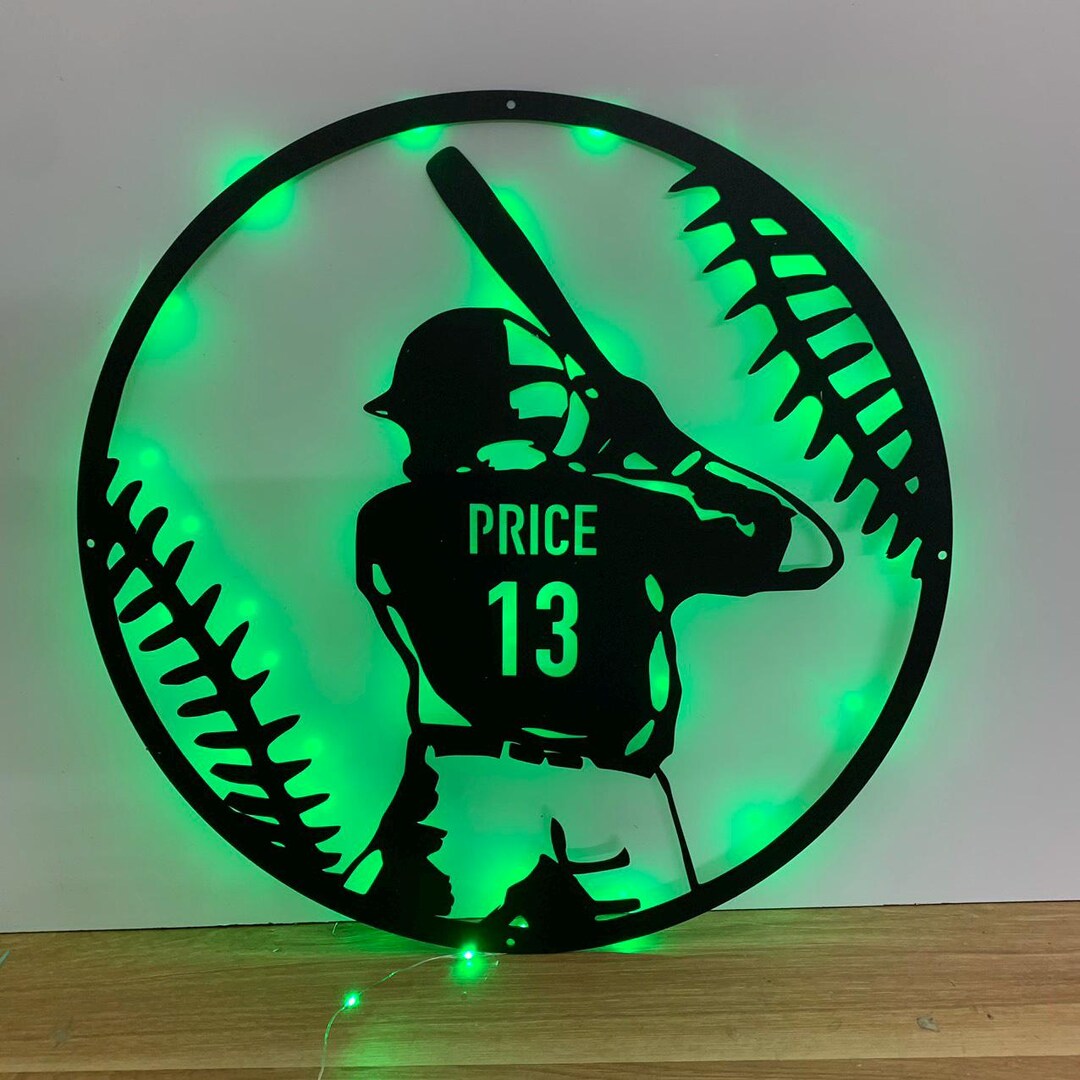 Custom Baseball Metal Wall Art With LED Lights, Personalized Softball ...