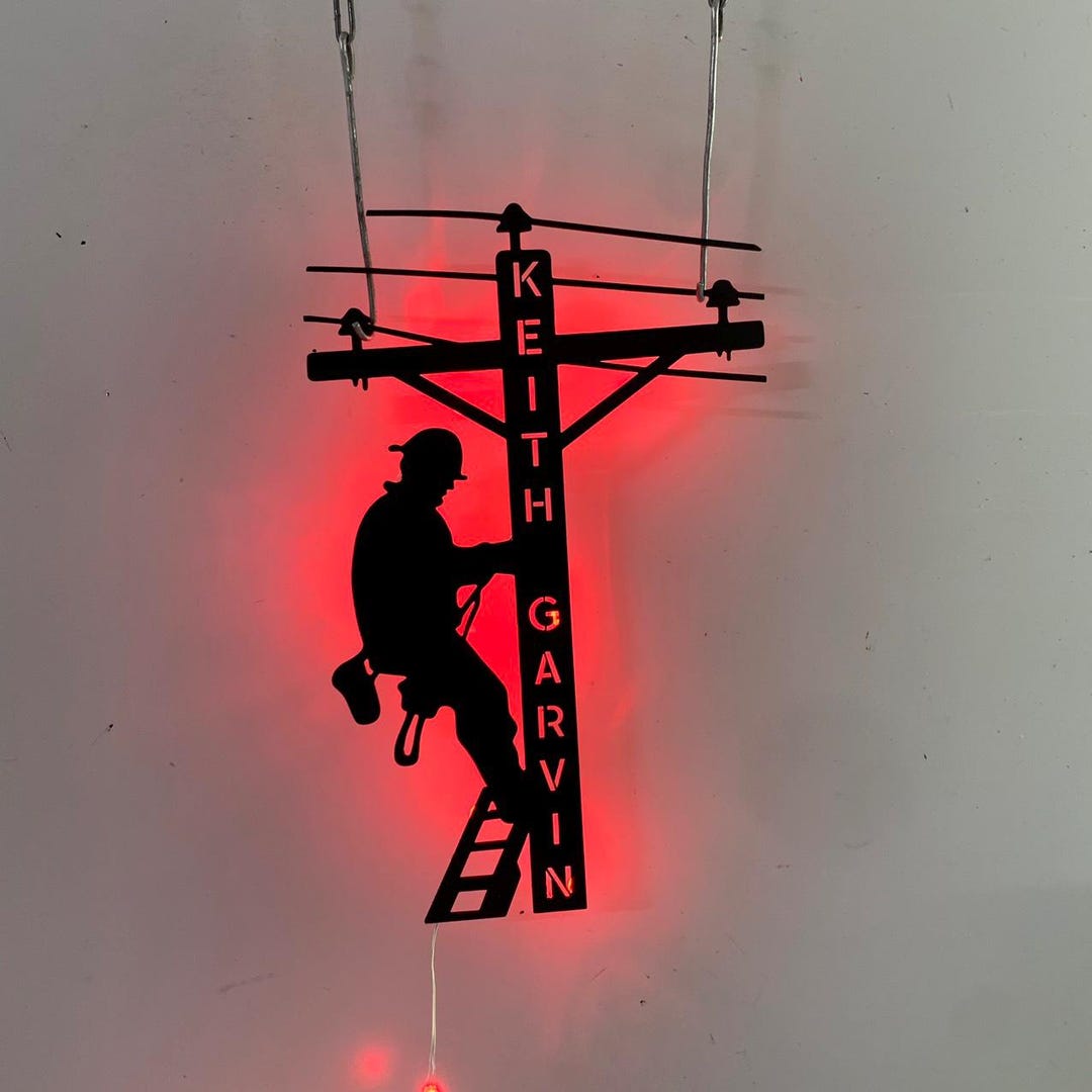 Personalized US Lineman Metal Wall Art LED Light, Custom Lineman Name ...