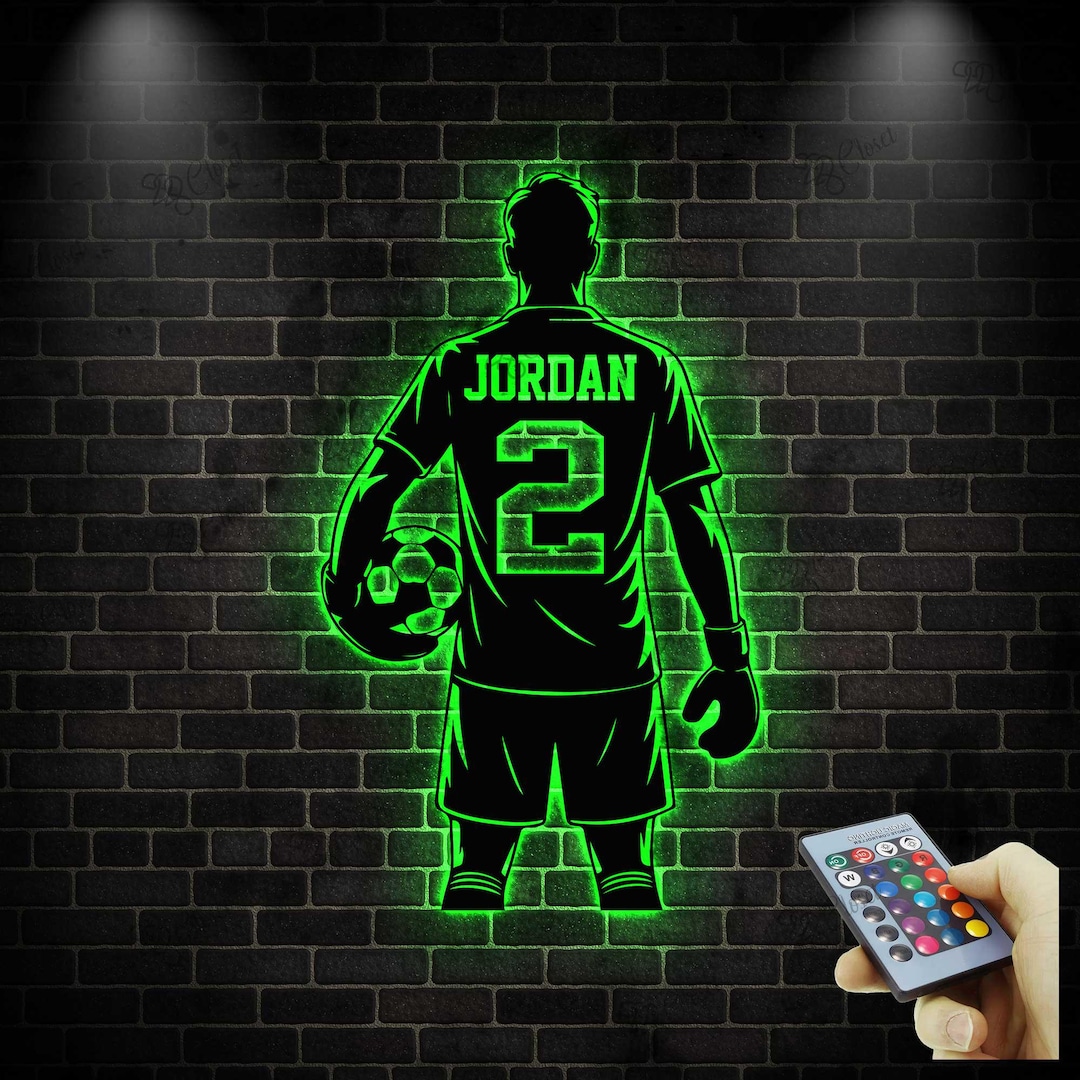 Custom Soccer Player Sign With LED Light, Personalized Soccer Wall Art ...