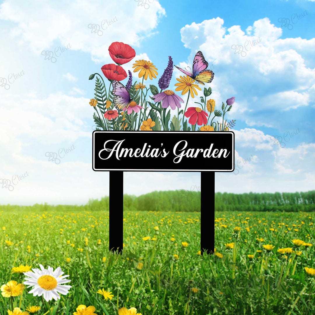 Personalized Colorful Flower Garden Stake, Flower Sign With Stake ...