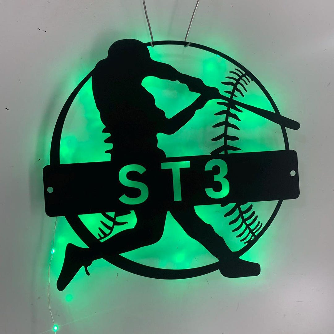 Custom Baseball Metal Wall Art With LED Lights, Baseball Player Sign ...