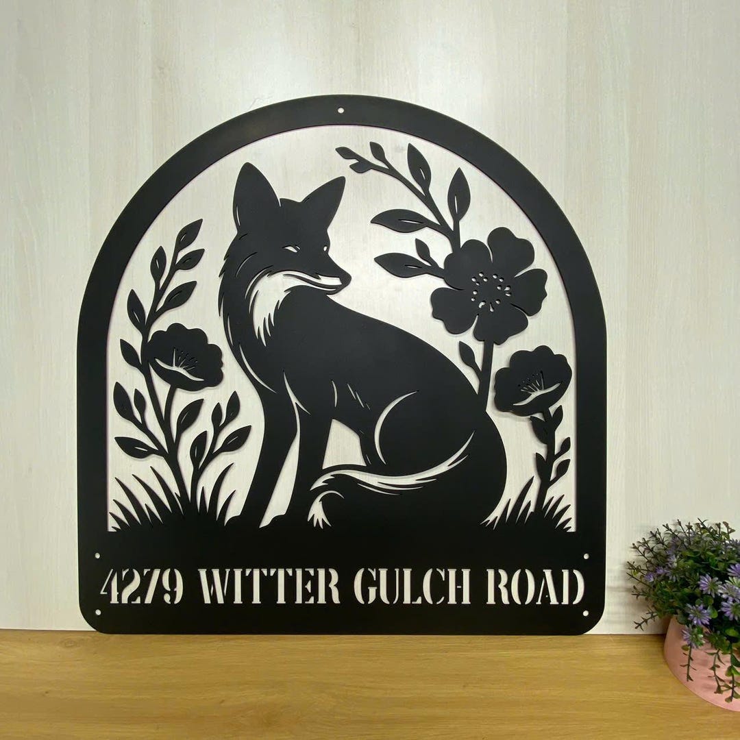 Custom Floral Fox Metal Sign, Personalized Fox Address Metal Wall Art ...