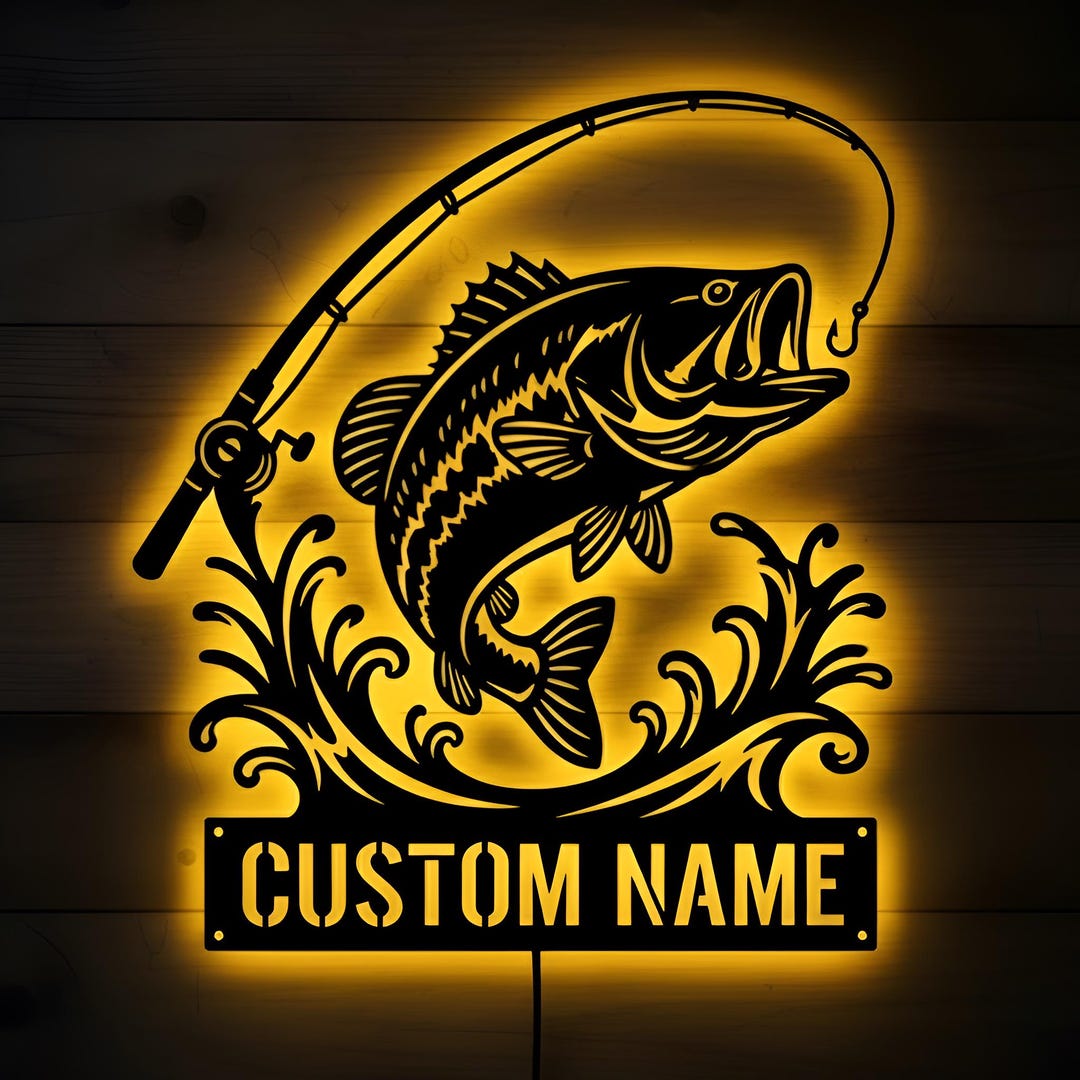 Personalized Fish Name Metal Monogram Sign, Outdoor Bass Fishing Sign ...