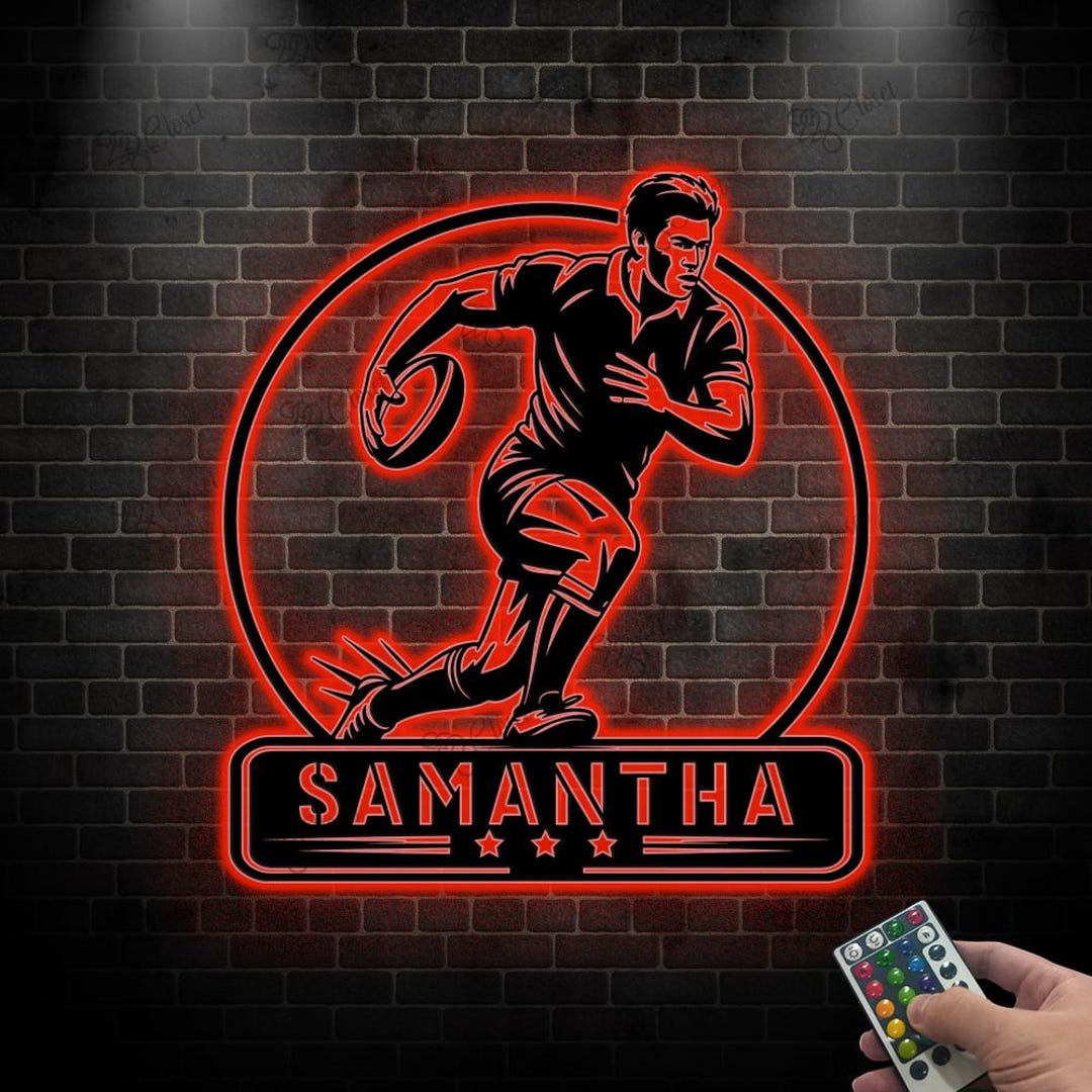 Custom Rugby Metal Wall Art With Led Light, Rugby Metal Sign, Rugby ...
