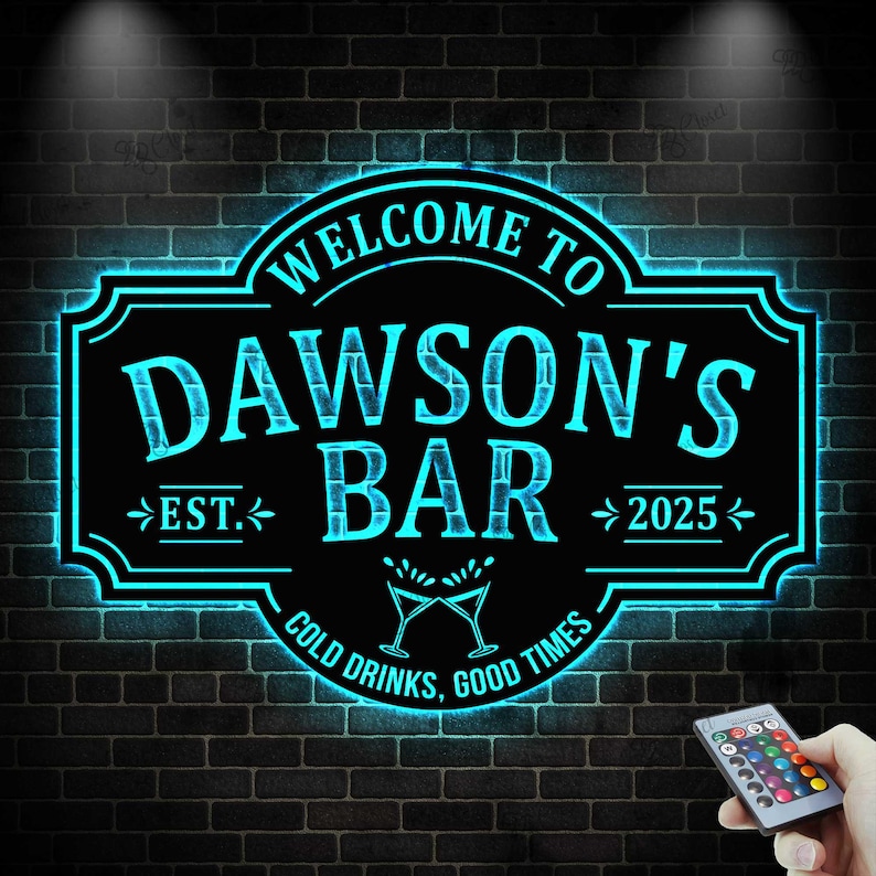 Personalized Bar LED Metal Art Sign, Multi Colors Custom Bar Sign ...